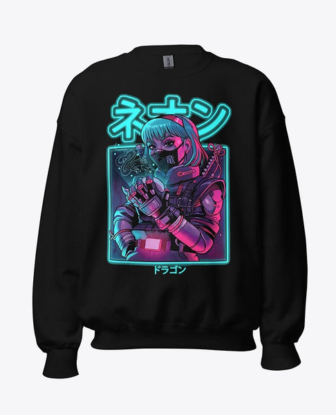 Neon Samurai Girl Sweatshirt | Korokai